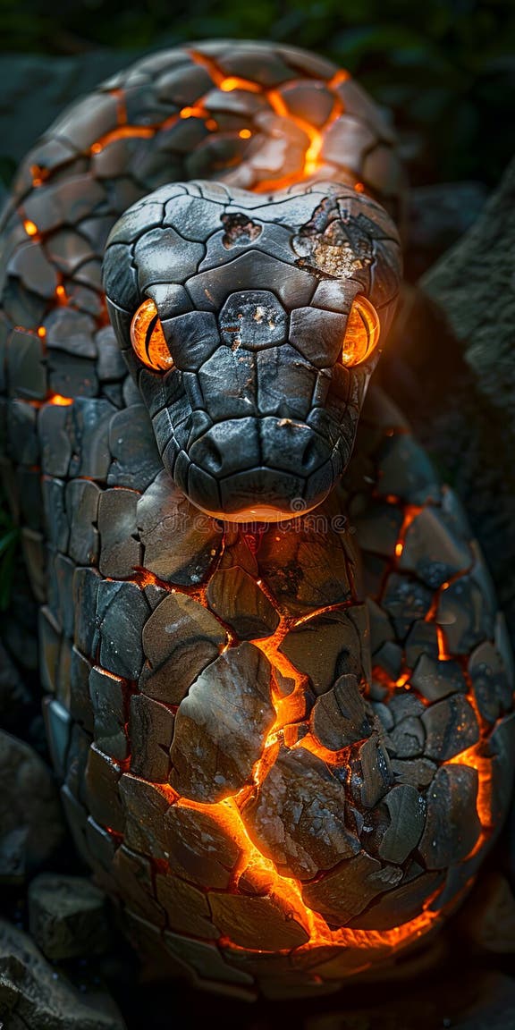 A Snake with Glowing Eyes and a Fire on it Stock Image - Image of ...