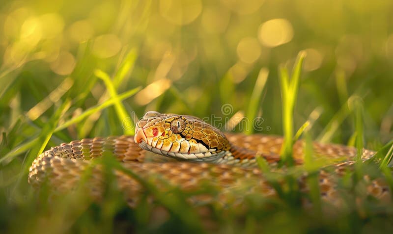 Snake in grassy meadow stock illustration. Illustration of animal ...