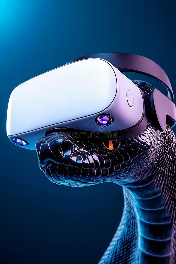 A Snake Wearing a Virtual Reality Headset with Headphones on Stock ...