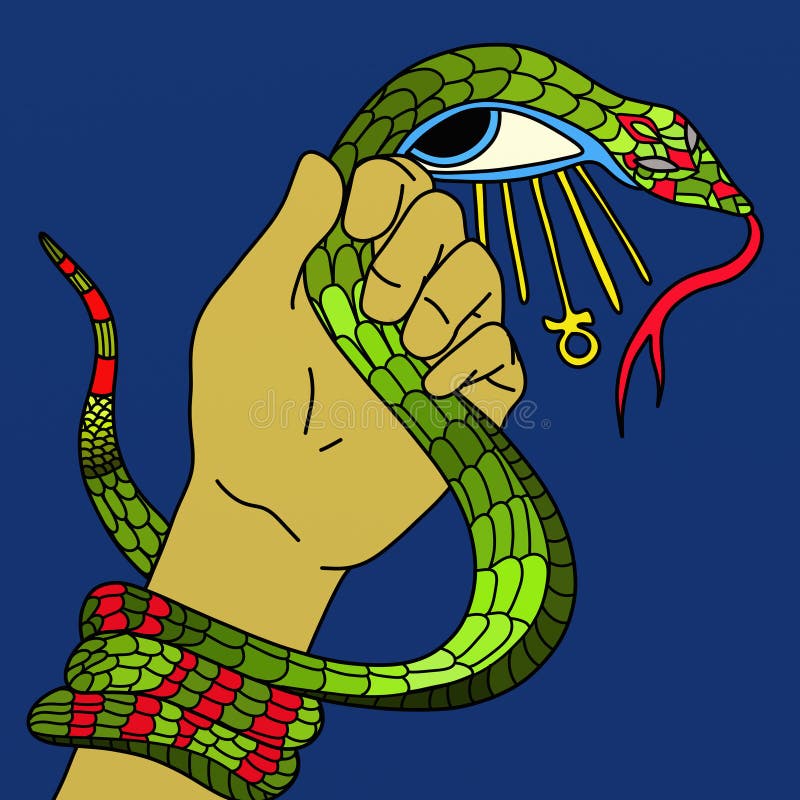 Snake in his hand and ankh stock illustration. Illustration of ankh ...