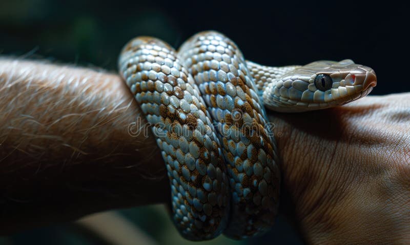 Snake on human hand stock illustration. Illustration of venom - 320066996