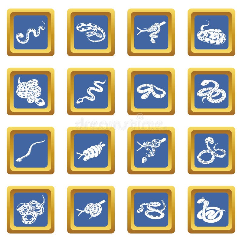 Snake Icons Set Blue Square Vector Stock Vector - Illustration of ...
