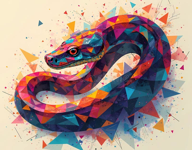 Snake Illustration with Colorful Geometric Abstract Pattern Stock ...