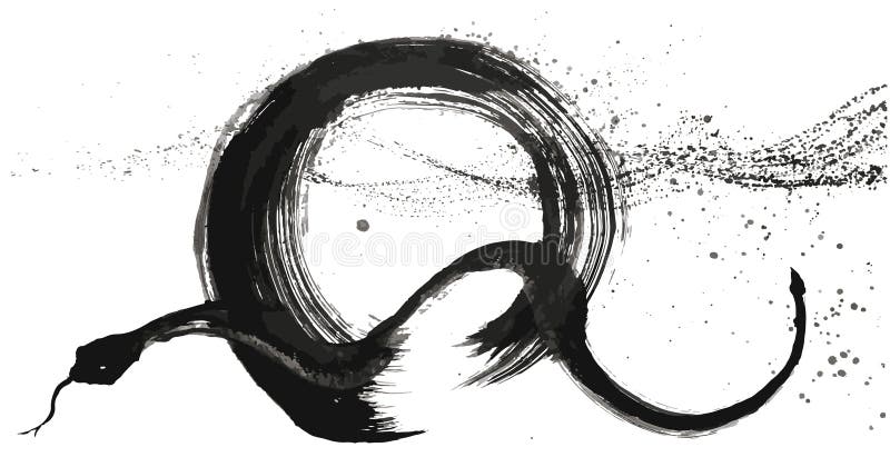 Snake with Ink Splash. Hand Drawn Illustration. Stock Illustration ...