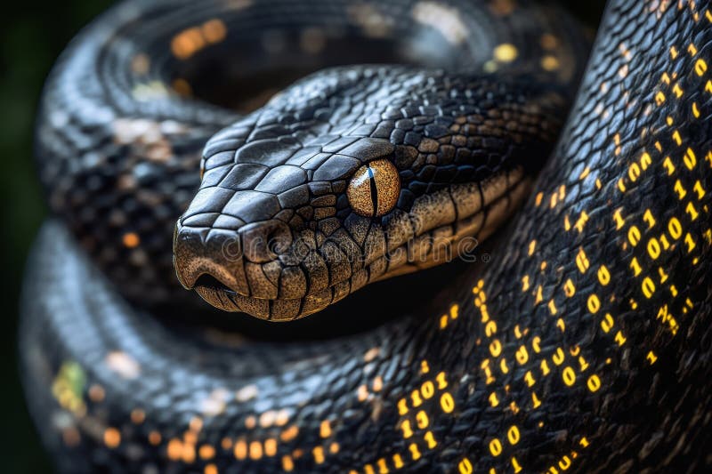 A Snake Intertwined with Binary Code Representing Python Automation in Programming Art Stock ...
