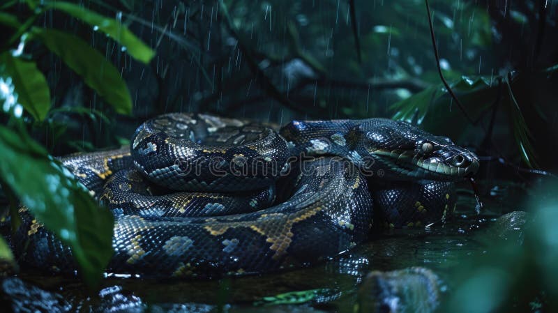 A Snake Laying Down in the Water, Suitable for Nature Themes Stock ...