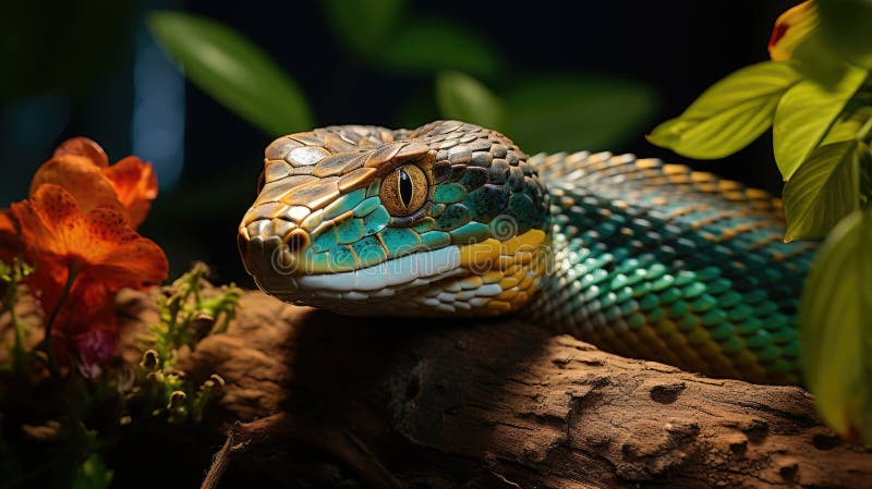 A snake on a log stock illustration. Illustration of flower - 289906551