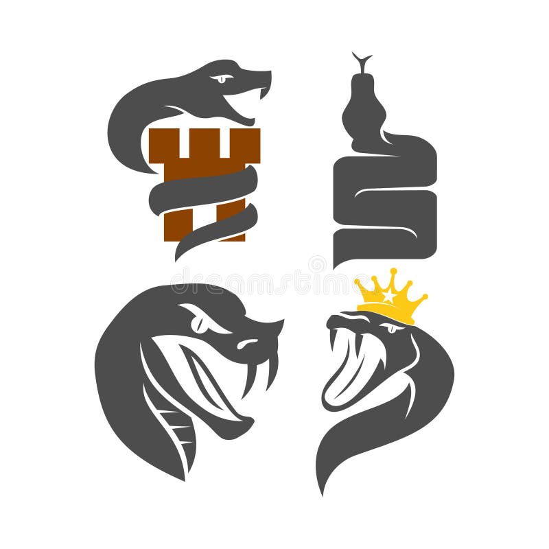 Snake Castle Crown Logo Template Design Vector Illustration Set Stock ...