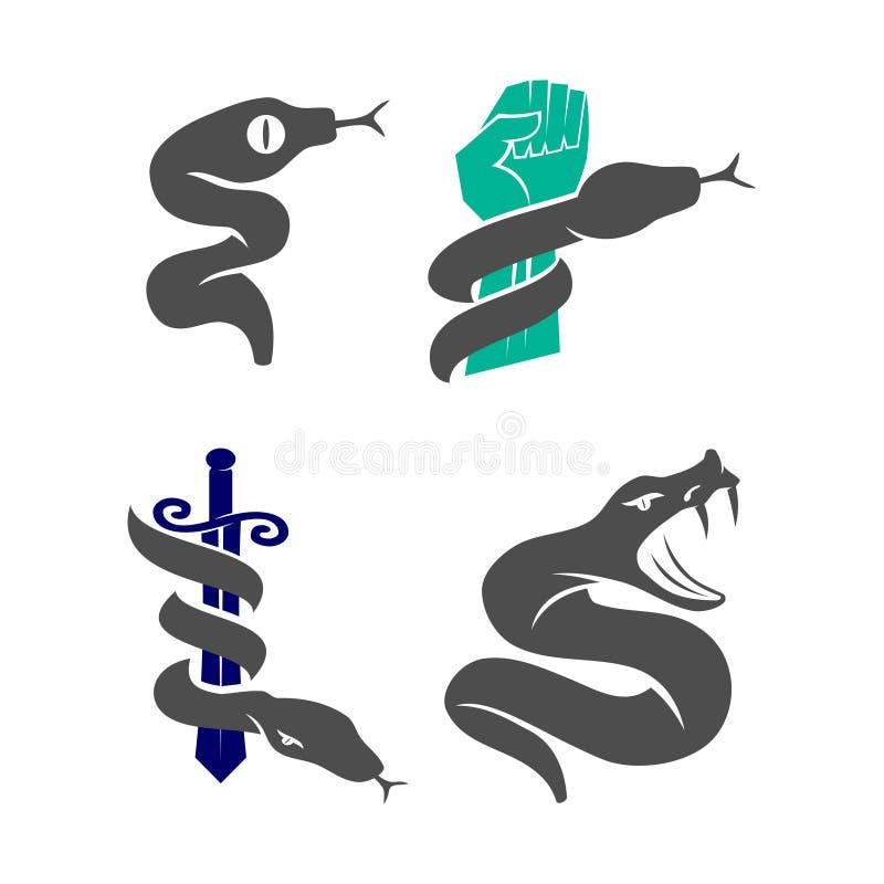 Snake Hand Sword Logo Template Design Vector Illustration Set Stock ...