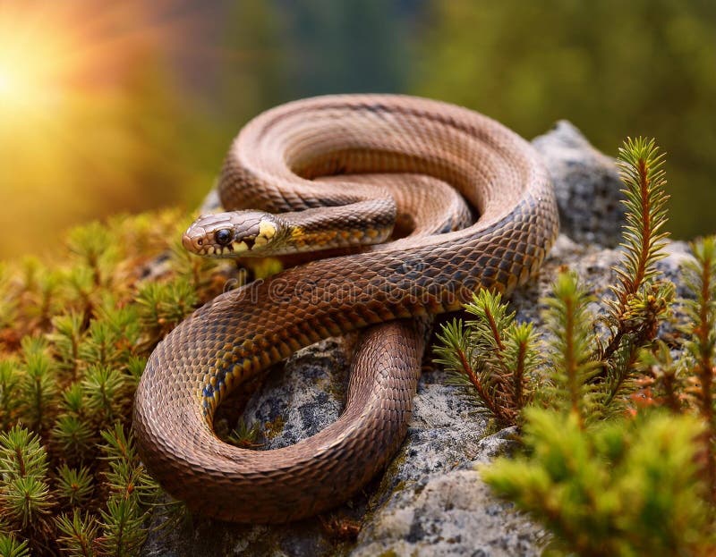 A snake lying on the grass stock illustration. Illustration of reptile - 349770708