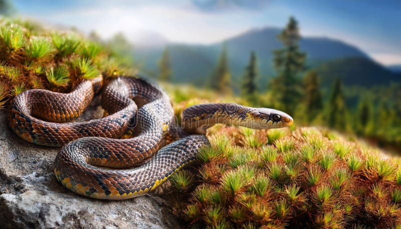 A snake lying on the grass stock illustration. Illustration of european - 349771062