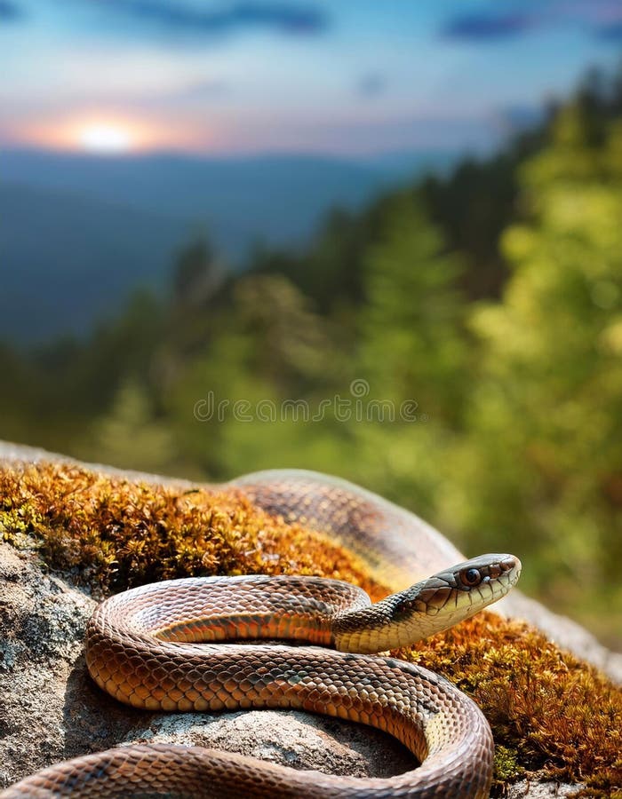 A snake lying on the grass stock illustration. Illustration of poisonous - 349770926