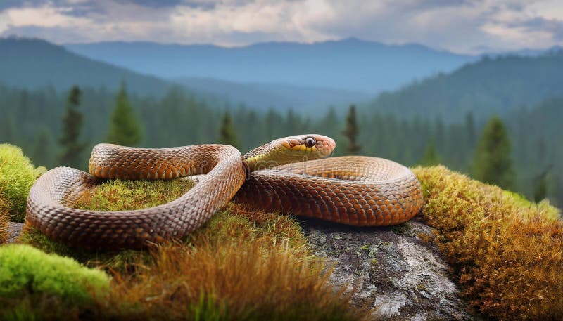 A snake lying on the grass stock illustration. Illustration of european - 349771097