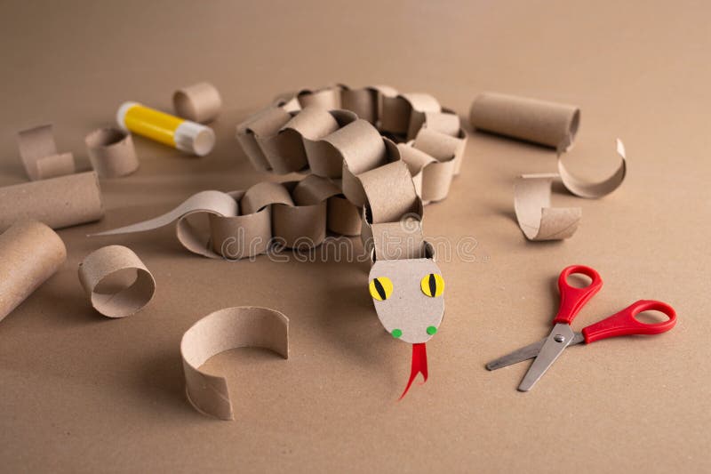 A Snake Made Out of Toilet Paper Rolls, Craft Made of Recycle Cardboard ...