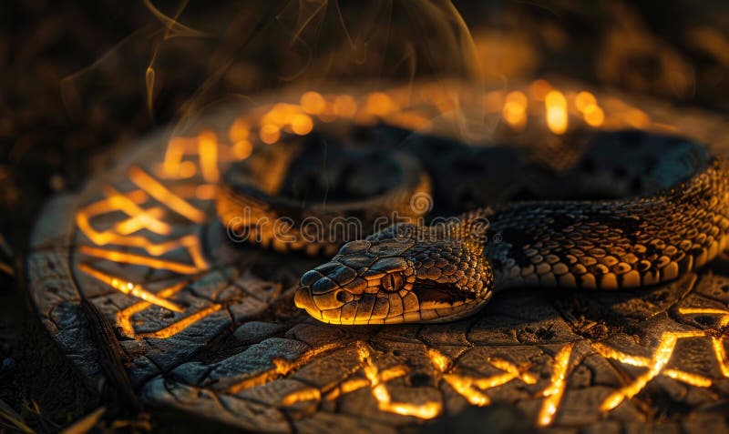 Snake in a magic circle stock illustration. Illustration of macro ...