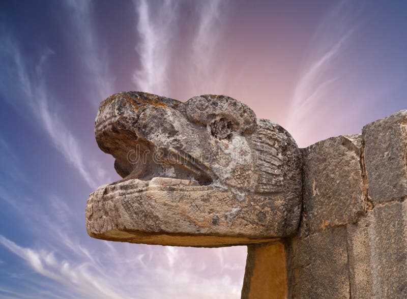 Snake Mayan Sculpture in Chichen Itza, Mexico Stock Image - Image of ...