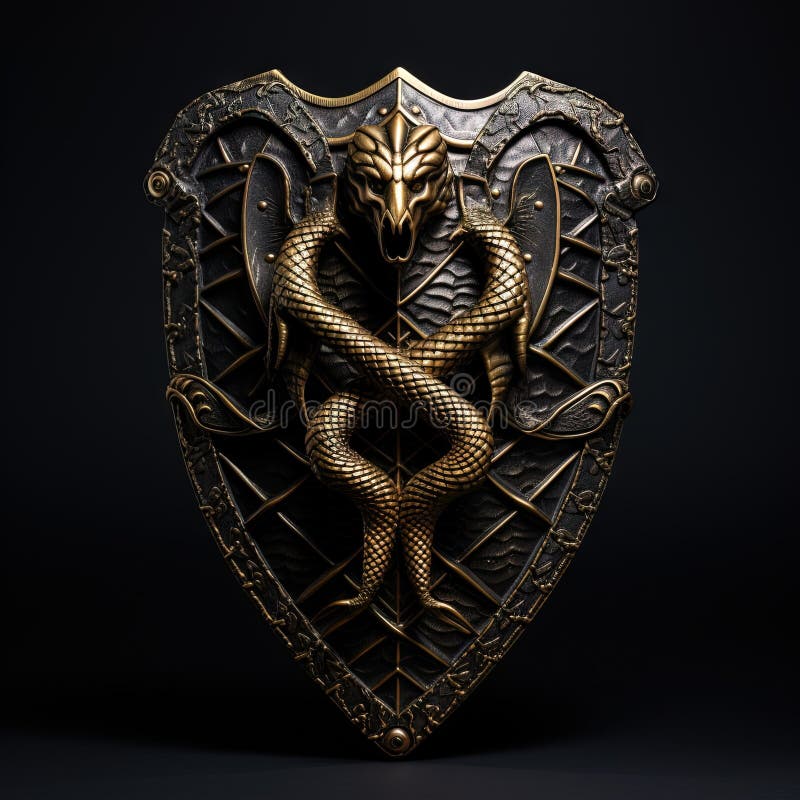 Snake Medieval Shield Isolated on Black Background Generative AI Stock ...