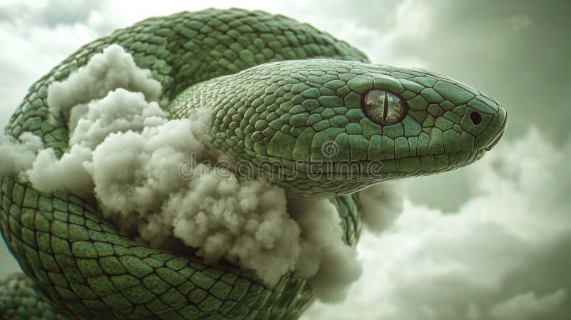 The Snake is Mint Green with Clouds Surrounding Stock Photo - Image of ...