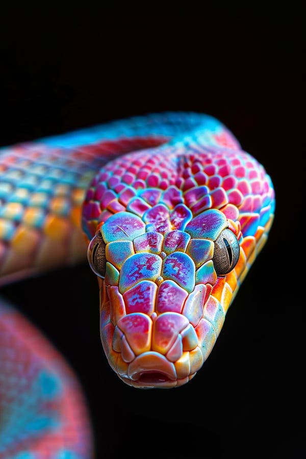 Snake Neon Brightly Colored Skin Black Background Stock Photos - Free ...