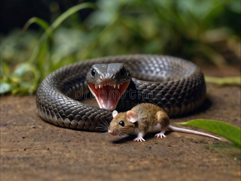 A Snake with an Open Mouth and a Mouse Stock Illustration ...
