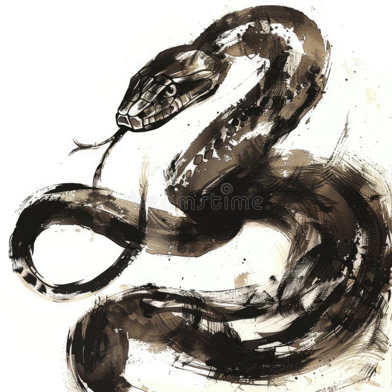 The Snake is Painted with a Brushstroke on a White Background Stock ...