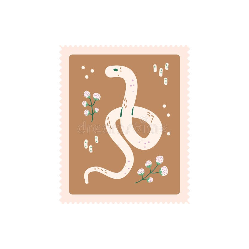 Snake Post Stamp. Reptile Animal Sticker. Vector Hand Drawn ...