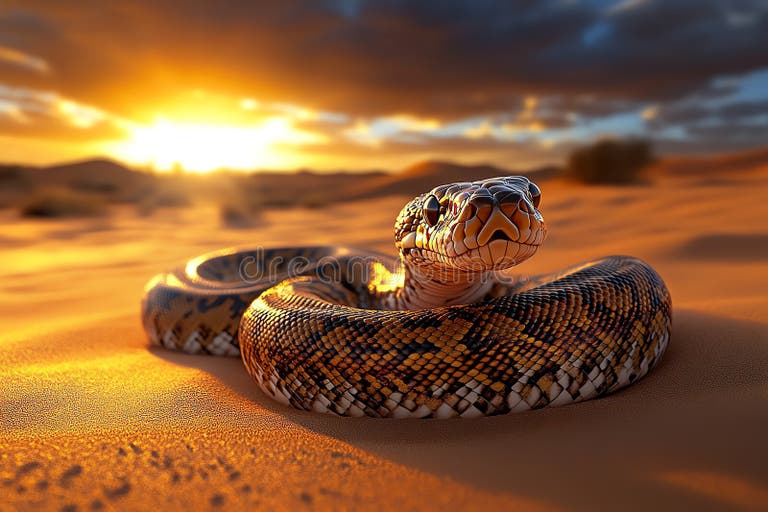 Snake Python, Sunset, and Desert Visualized in a Desert at Sunset Where ...
