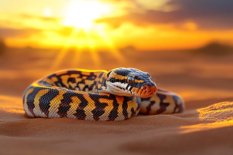 Snake Python, Sunset, and Desert Visualized in a Desert at Sunset Where ...