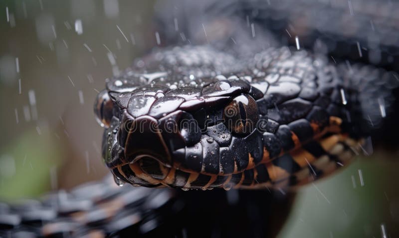 Snake in the rain closeup stock photo. Image of skin - 320066710