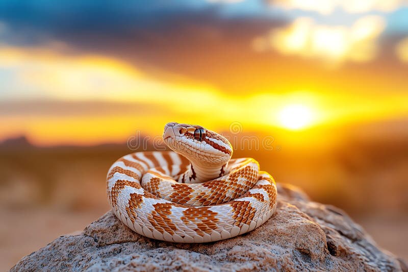 Snake Rattlesnake, Desert, and Sunset Visualized in a Desert at Sunset ...