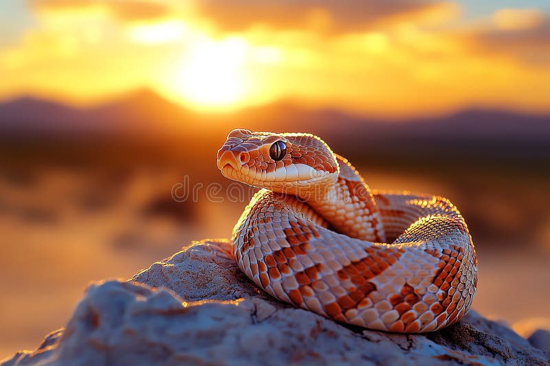 Snake Rattlesnake, Desert, and Sunset Visualized in a Desert at Sunset ...