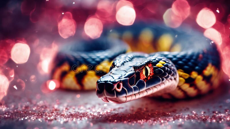 A Snake with Red Eyes and Yellow Stripes on Its Body Stock Image ...