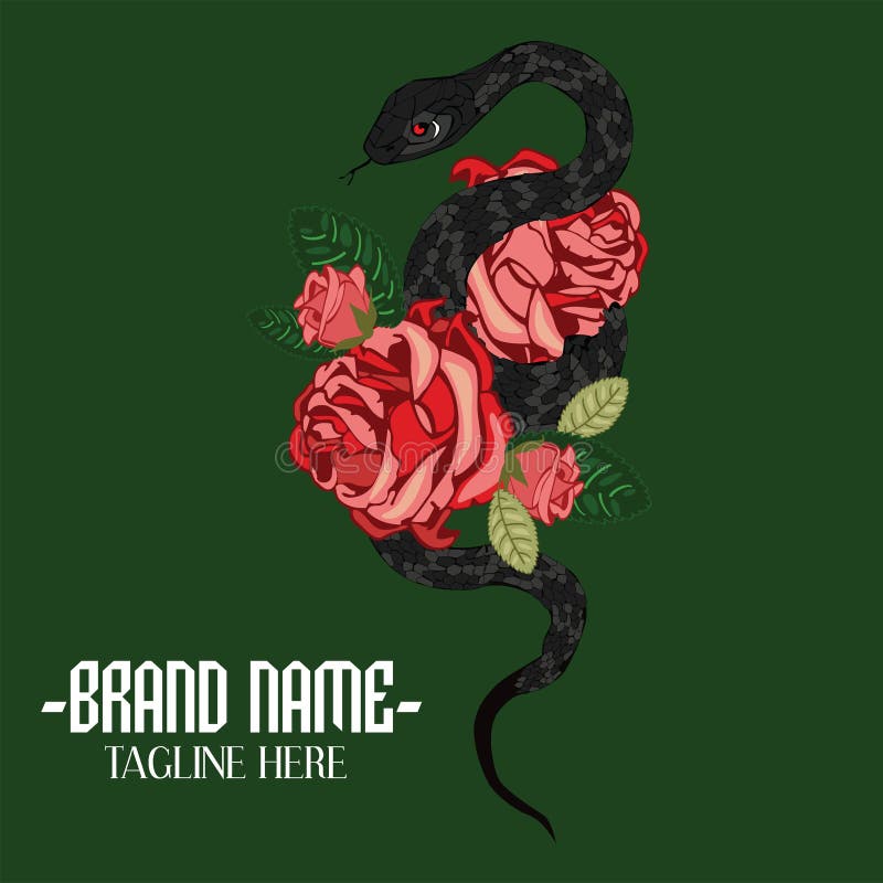 SNAKE with RED ROSES POSTER Stock Vector - Illustration of vintage ...