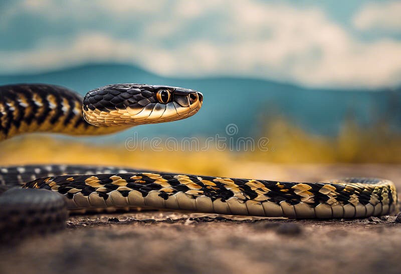 Snake Resting on the Ground Under a Clear Blue Sky, AI-generated. Stock ...