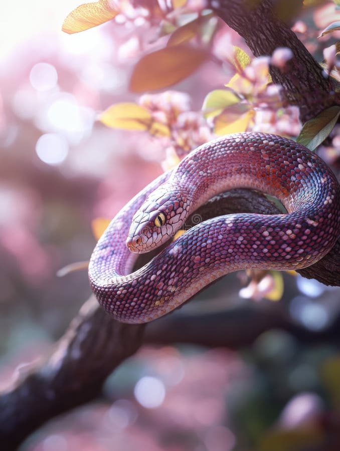 A Snake Rests on a Tree Branch, Ready To Strike or Bask in the Sun ...