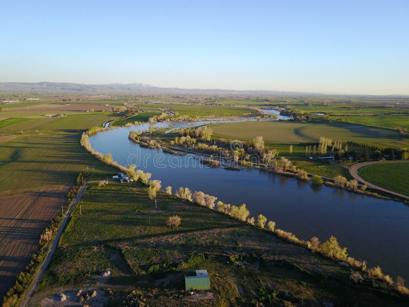 Snake River through Farmland Stock Image - Image of aerial, water: 92538625
