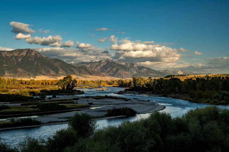 Snake River in Idaho Winds through a Valley in the Fall Stock Photo ...