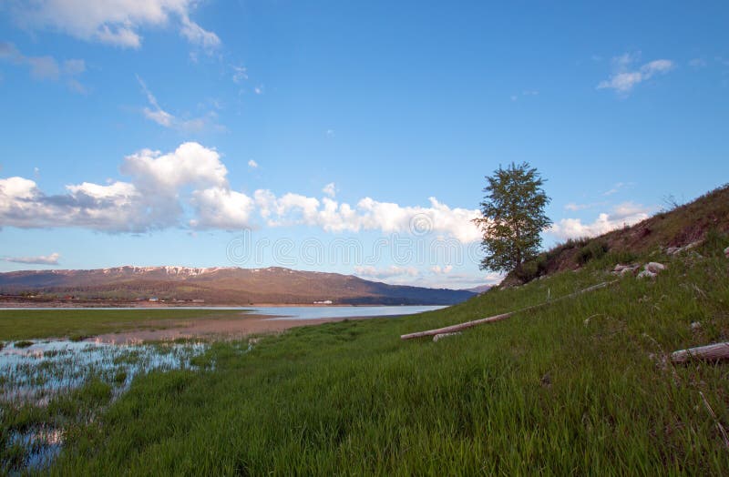 Snake River Under Cumulus Cloud Sky in Alpine Wyoming Stock Photo ...