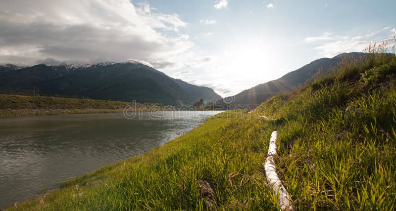 Snake River Under Cumulus Cloud Sky in Alpine Wyoming Stock Photo ...