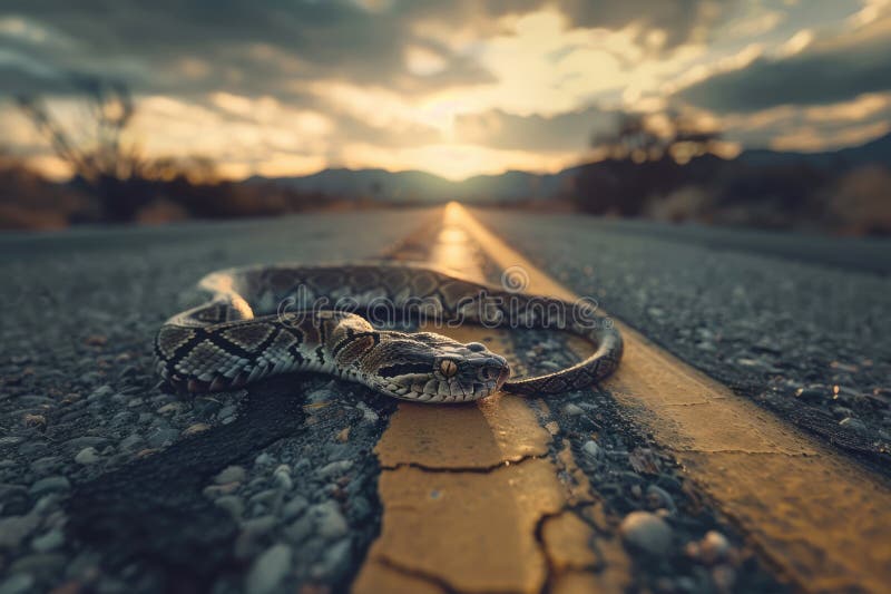 Snake on the Road. AI Generated Stock Photo - Image of reptile ...