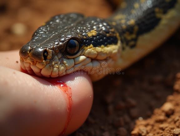 A Snake S Sharp Teeth Pierce Skin, Causing a Wound. Stock Illustration ...