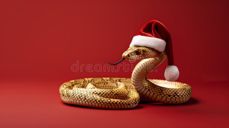 Snake with Santa Hat Against Red Background, Holiday Concept Stock ...