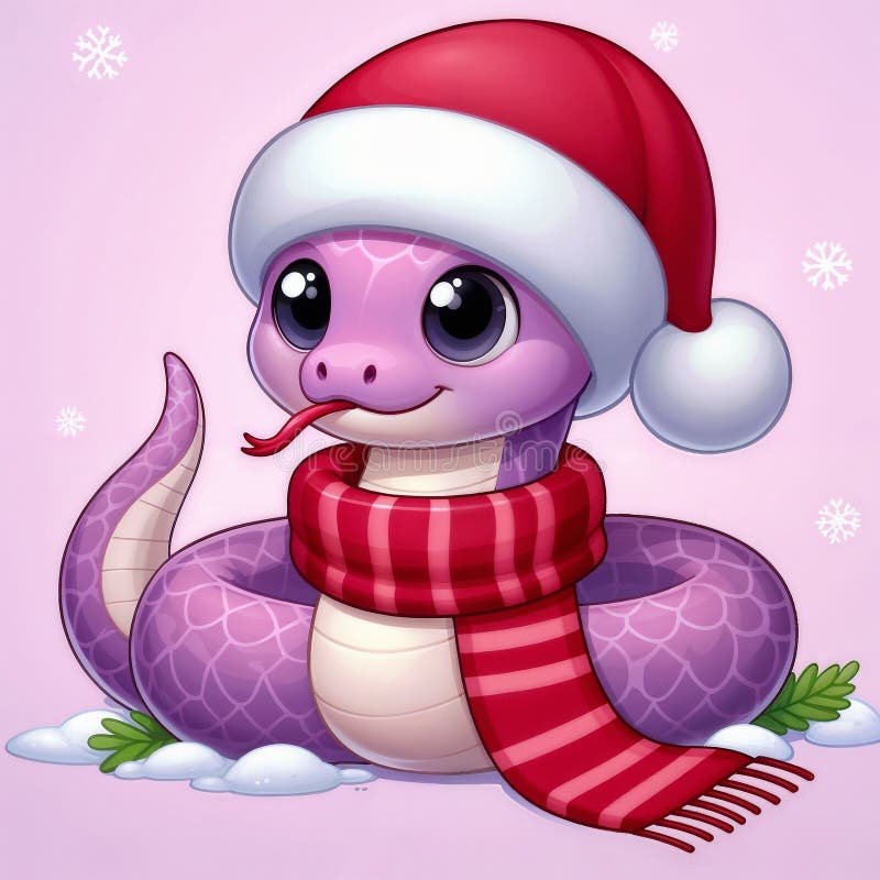 Snake with santa hat . AI stock illustration. Illustration of drawing ...