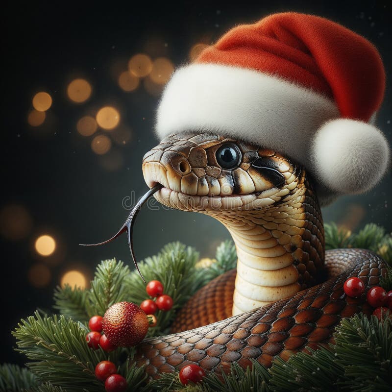 Snake in a santa hat. AI stock illustration. Illustration of snow ...