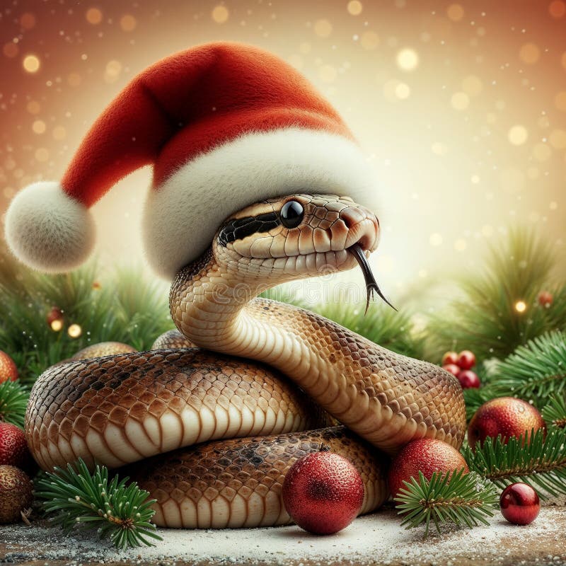 Snake in a santa hat. AI stock illustration. Illustration of card ...