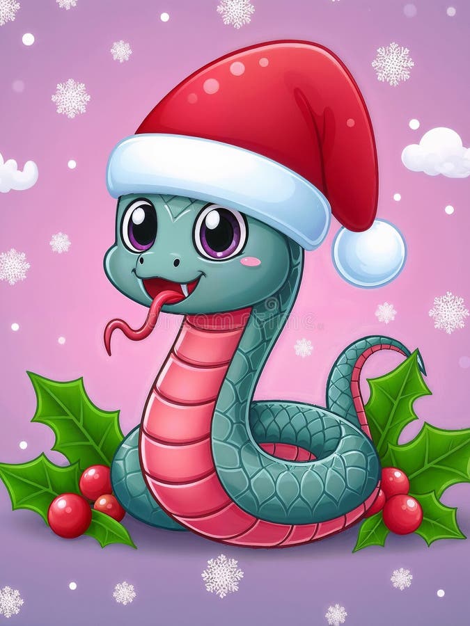 Snake with santa hat . AI stock illustration. Illustration of snake ...