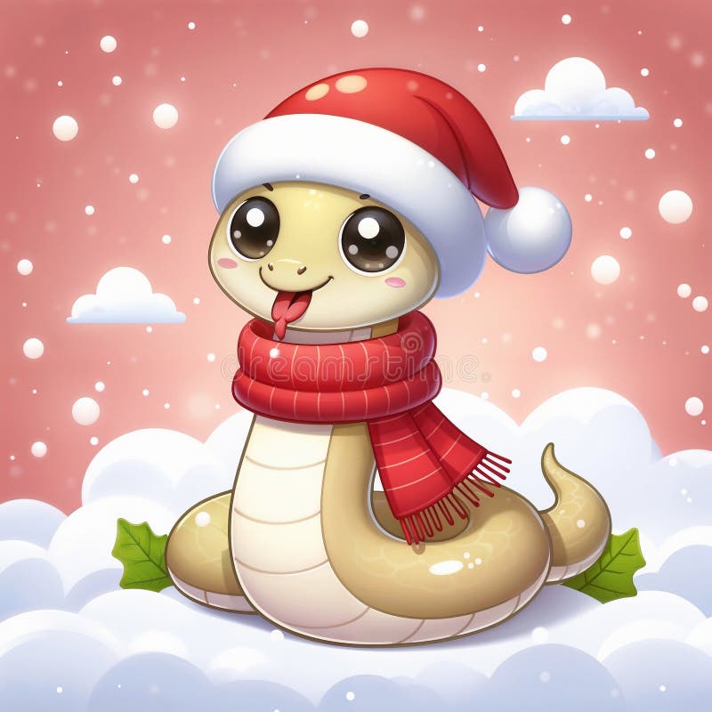 Snake with santa hat . AI stock illustration. Illustration of animal ...