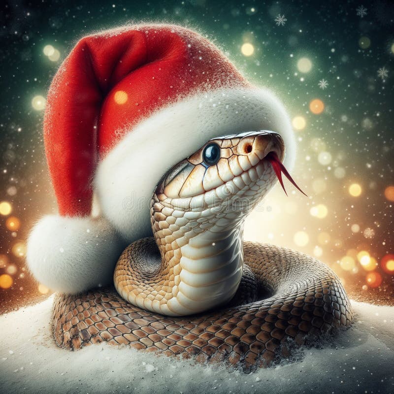 Snake in a santa hat. AI stock illustration. Illustration of 2037 ...