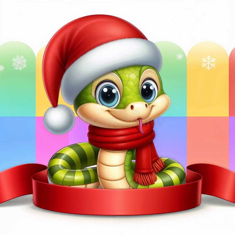 Snake with santa hat . AI stock illustration. Illustration of reptile ...