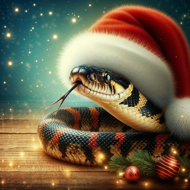 Snake in a santa hat. AI stock illustration. Illustration of reptile ...